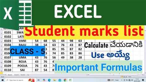Microsoft Excel Babe Marks List How To Calculate Total Average And Rank In Babe Mark List