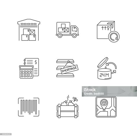 인벤토리 관리 픽셀 완벽한 선형 아이콘 세트 수납 장소 부패 및 구매 반품 사용자 정의 가능한 얇은 선 윤곽 기호 격리된 벡터 개요 그림입니다 편집 가능한 스트로크 매진에