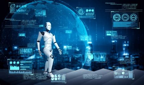 Premium Photo Futuristic Robot And Data Analysis