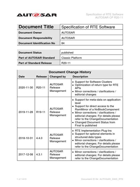 autosar sws rte pdf specification technical standard computer