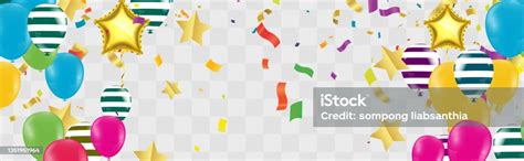 색상 풍선 플래그와 색종이의 다양한 밝은 휴일 배경 텍스트에 대 한 배치 래스터 버전입니다 개체 그룹에 대한 스톡 벡터 아트 및 기타 이미지 Istock