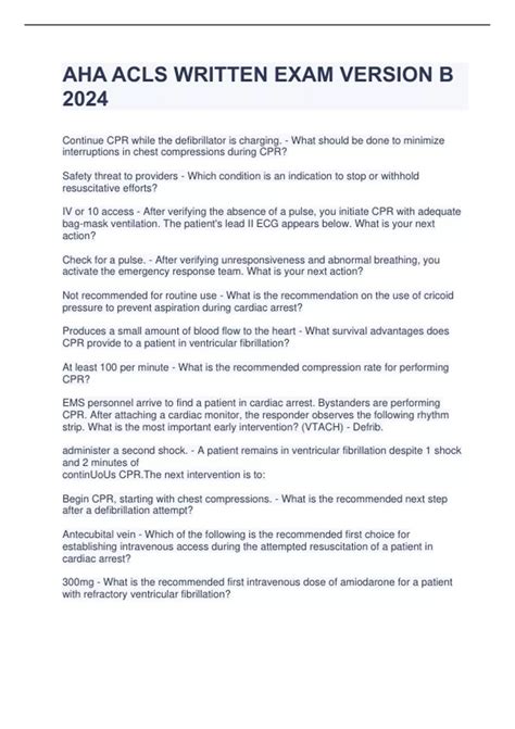 AHA ACLS WRITTEN EXAM VERSION B 2024 AHA ACLS WRITTEN Stuvia US