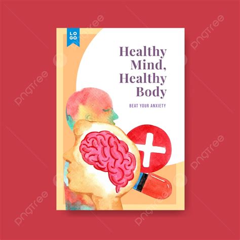 브로셔 및 전단지 수채화 벡터 일러스트 레이 션에 대 한 세계 정신 건강의 날 개념 디자인 포스터 템플릿 템플릿 Psd 다운로드 디자인 자료 다운로드