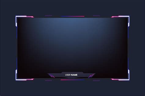 온라인 및 오프라인 화면이 포함된 미래형 게임 프레임 테두리 디자인 스트리머를 위한 최신 게임 오버레이 레이아웃 벡터 간단한 모양과 버튼이 있는 라이브 스트리밍 오버레이