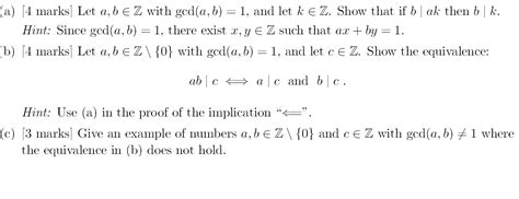 Solved A 4 Marks Let A Be Z With Gcd A B 1 And Let K E Chegg Com