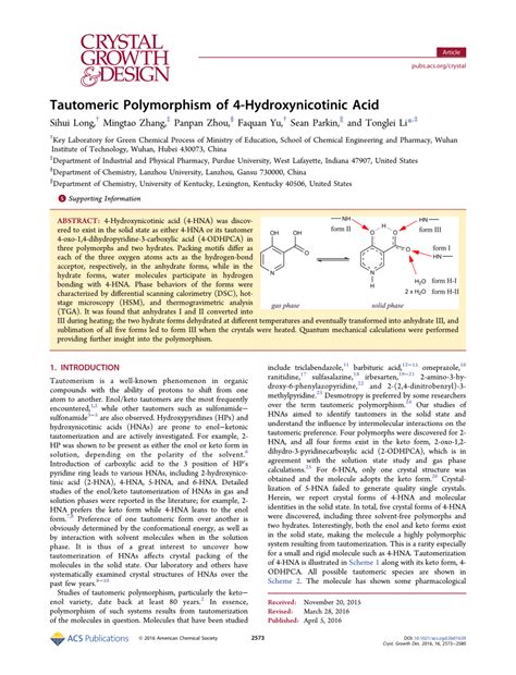 Pdf Tautomeric Polymorphism Of 4 Hydroxynicotinic Acid