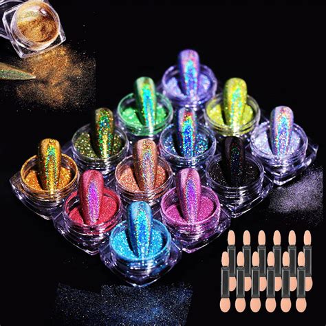 Rsoeflower 12 Colours Chrome Nail Powder Iridescent Nail