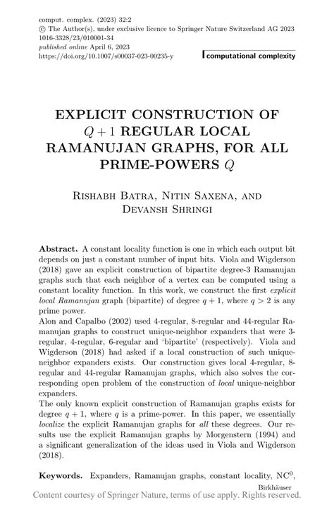 Explicit Construction Of Q1 Regular Local Ramanujan Graphs For All