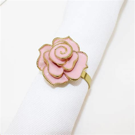 Badu Bg 8 бр Елегантен държач за пръстени за салфетки с розови цветя за сватба Свети Валентин