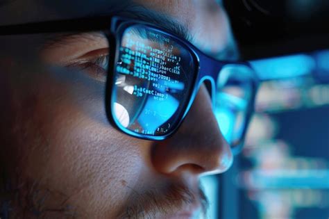 Premium Photo Developer With Glasses Focused On Coding For Cyber Security