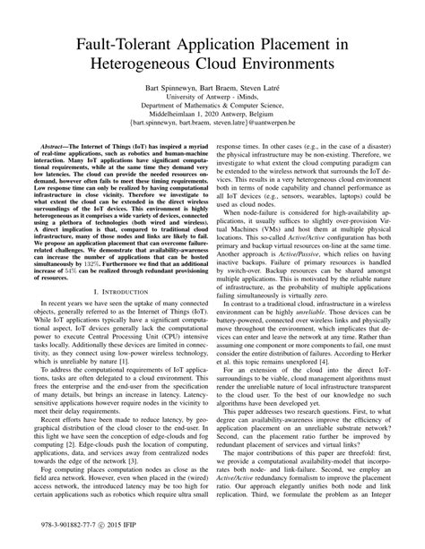 pdf fault tolerant application placement in heterogeneous cloud