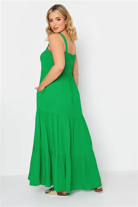 Yours Plus Size Green Shirred Strappy Sundress Yours Clothing