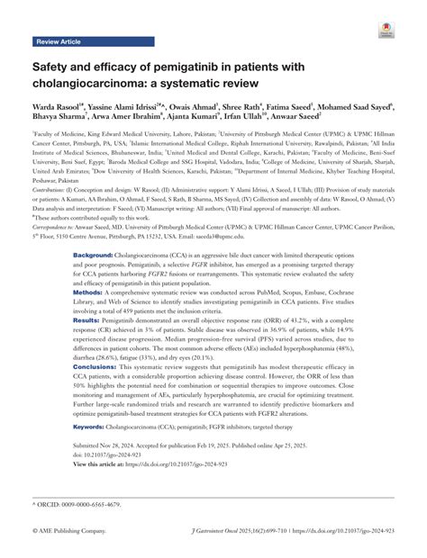 Pdf Safety And Efficacy Of Pemigatinib In Patients With Cholangiocarcinoma A Systematic Review
