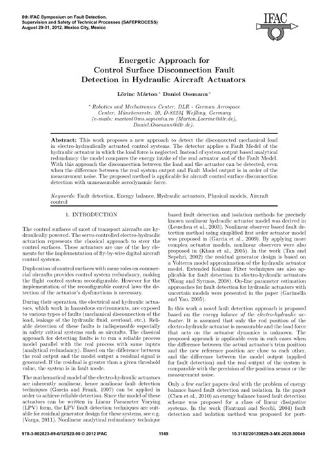 Pdf Energetic Approach For Control Surface Disconnection Fault Detection In Hydraulic Aircraft