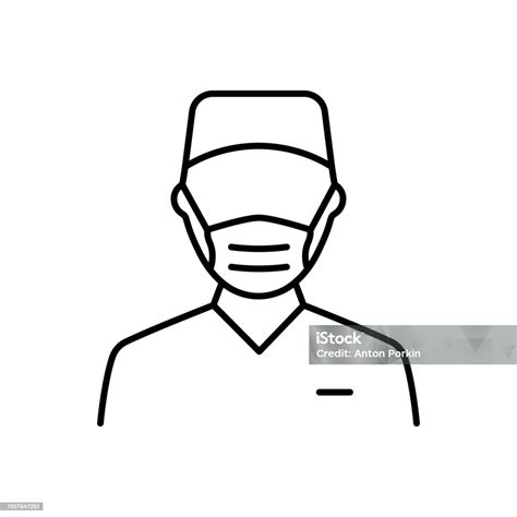 외과 의사 라인 아이콘 의료 마스크 선형 픽토그램의 성형 외과 전문가 병원 개요 아이콘에서 전문 외과 의사 직원 편집 가능한