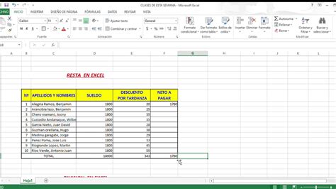 Resta En Excel Youtube