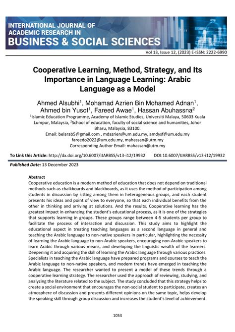 Pdf Cooperative Learning Method Strategy And Its Importance In Language Learning Arabic