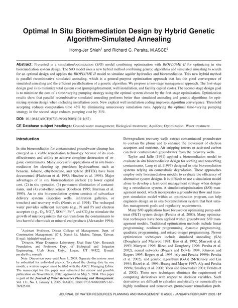 Pdf Optimal In Situ Bioremediation Design By Hybrid Genetic Algorithm