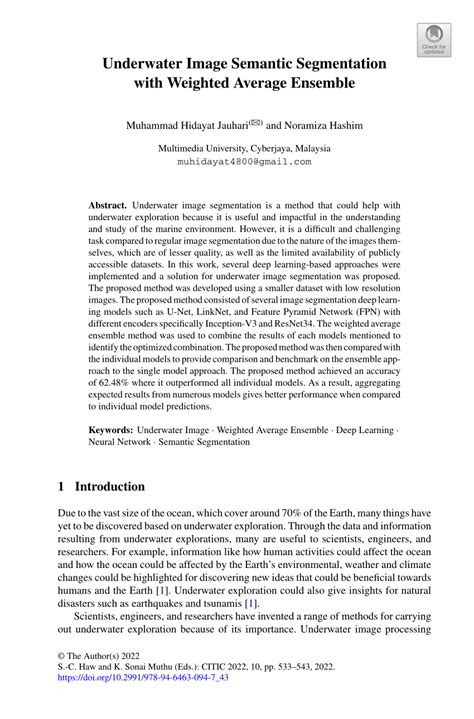 Pdf Underwater Image Semantic Segmentation With Weighted Average Ensemble
