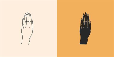 손으로 그린 벡터 추상 적 스톡 플랫 그래픽 일러스트와 최소한의 로고 요소 컬렉션 세트 신비 미스터리 마녀 핸즈 터치 라인 드로잉과 실루엣 브랜딩을위한 심플한 스타일의 매직