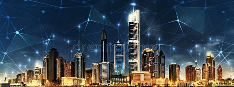 Big Data Network And Cyber With City At Night For Connection Wireless And Cloud Computing