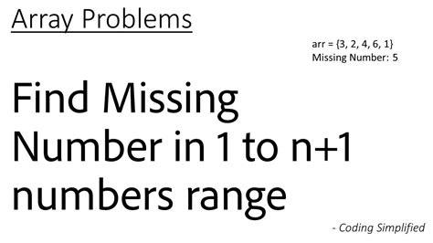 Array 44 Find Missing Number In 1 To N1 Numbers Range Youtube