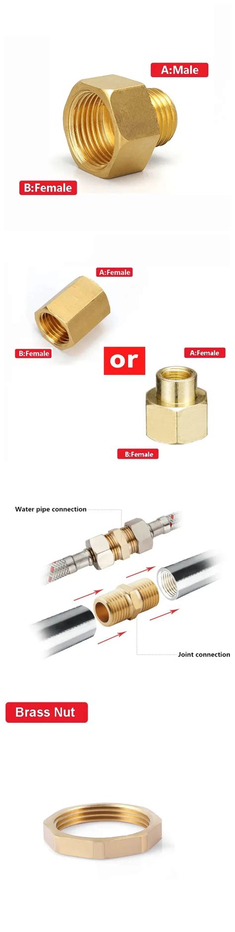 Brass Adapter Fitting Pipe Hex Nipple Fitting Quick Coupler Adapter Bsp