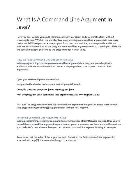 Command Line Argument In Java Pdf Command Line Interface Parameter Computer Programming