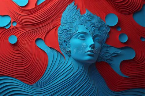 A Female Face With Blue And Red Abstract Background Generative Ai Stock Illustration