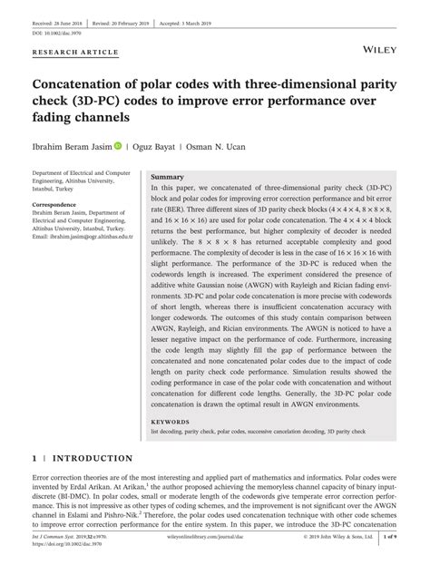 Concatenation Of Polar Codes With Three Dimensional Parity Check 3d Pc Codes To Improve Error