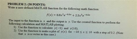 Solved Problem 2 30 Points Write A User Defined Matlab