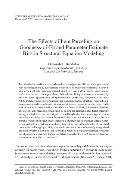 pdf the effects of item parceling on goodness of fit and parameter estimate bias in structural