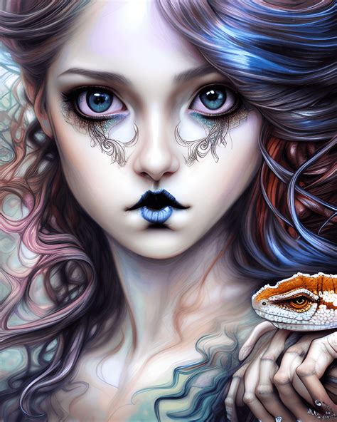 Goth Girl With Bearded Dragon · Creative Fabrica