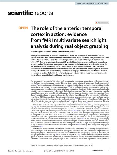 Pdf The Role Of The Anterior Temporal Cortex In Action Evidence From Fmri Multivariate