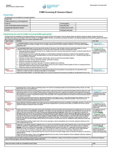 Esms Screening And Clearance Template Pdf Risk Domestic Violence
