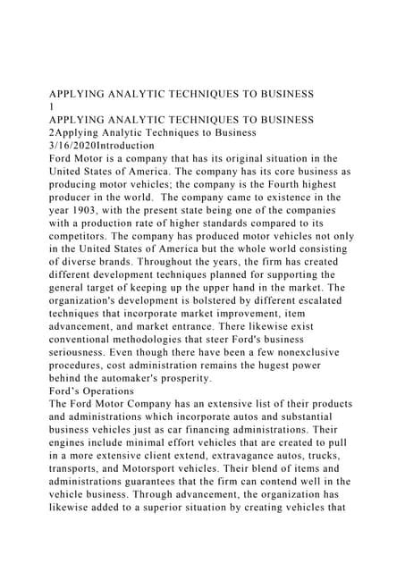 Applying Analytic Techniques To Business1applying Analytic T Docx Stocks And Bonds Personal