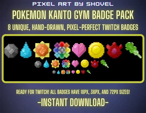 Pokemon Kanto Gym Badges Twitch Badges Pixel Art Pokemon Indigo League