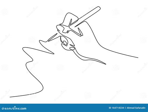 Continuous One Line Drawing Of Hand Writing Minimalism Style Fingers