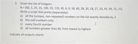 Solved Given The List Of Integers Chegg