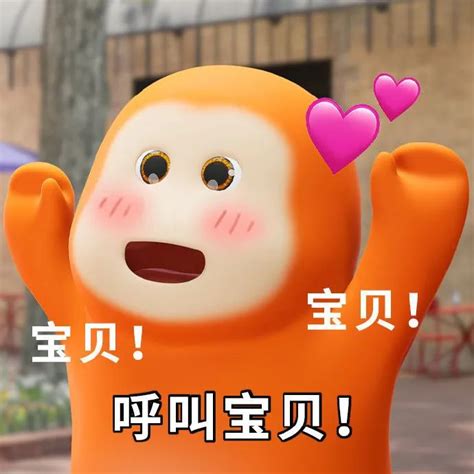 可爱的橙色卡通形象兴奋举手，配文“宝贝！呼叫宝贝！” 聊天斗图表情包表情包图片动图 求表情网 斗图从此不求人