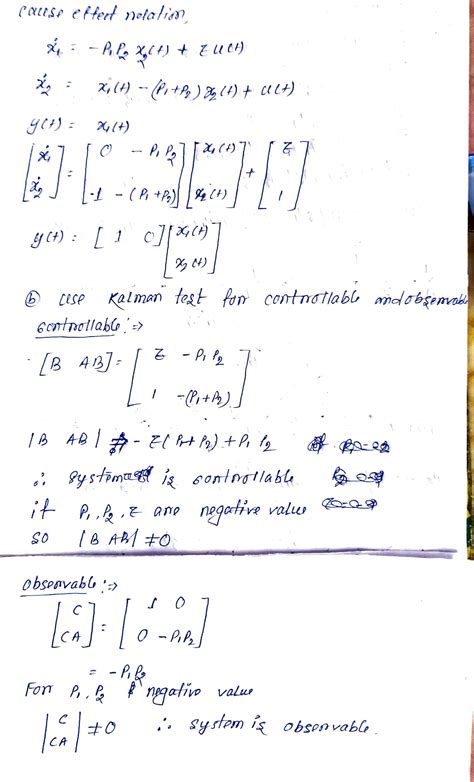 Solved State Space Representation Controllability Observability Course Hero