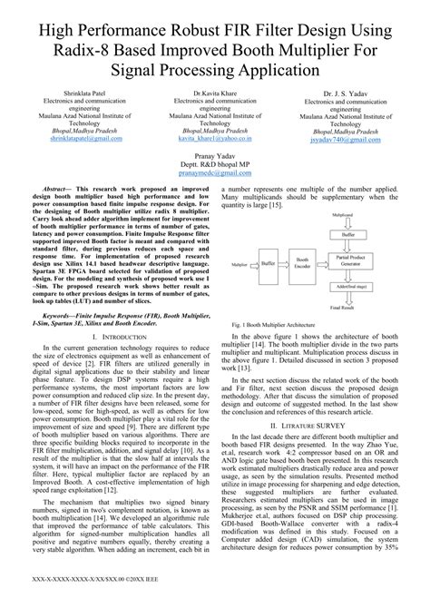 Pdf High Performance Robust Fir Filter Design Using Radix 8 Based Improved Booth Multiplier