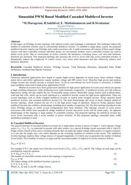 Pwm Based Multilevel Inverter With Reduced Ijcer