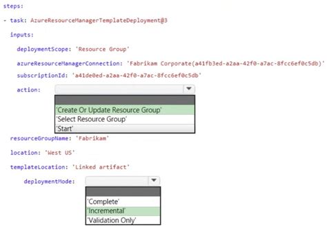 Hotspot You Are Creating A Yaml Based Azure Pipeline To Deploy An Azure Data Factory Instance