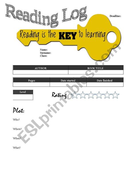Reading Log ESL Worksheet By Emi178