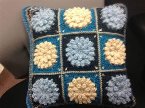 Crocheted Blue and Yellow Pillow