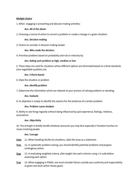 Problem Solving Exam Pdf Decision Making Cognition
