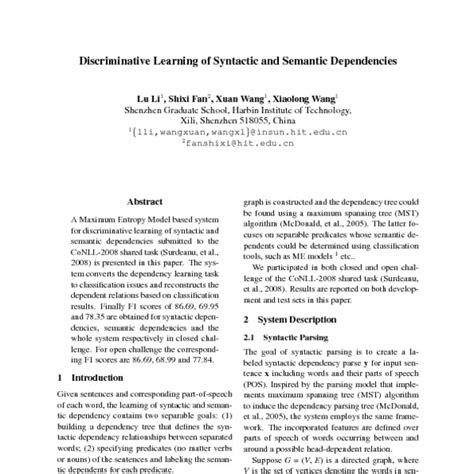 Discriminative Learning Of Syntactic And Semantic Dependencies Acl Anthology