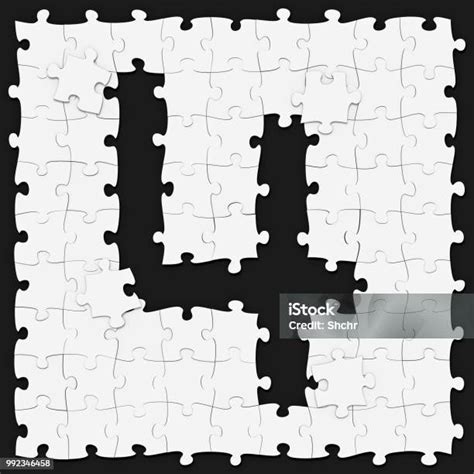 직소 퍼즐 조립 수학 자리 4 또는 4 어두운 배경에 퍼즐 보드 테두리 3d 이미지 렌더링을 따라 연결 된 원활한 수 0명에 대한 스톡 사진 및 기타 이미지 Istock
