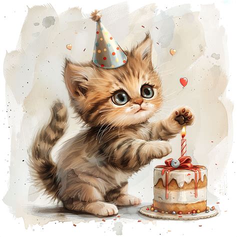 Cat Birthday Clipart Kitten Birthday 10 High Quality S Watercolor